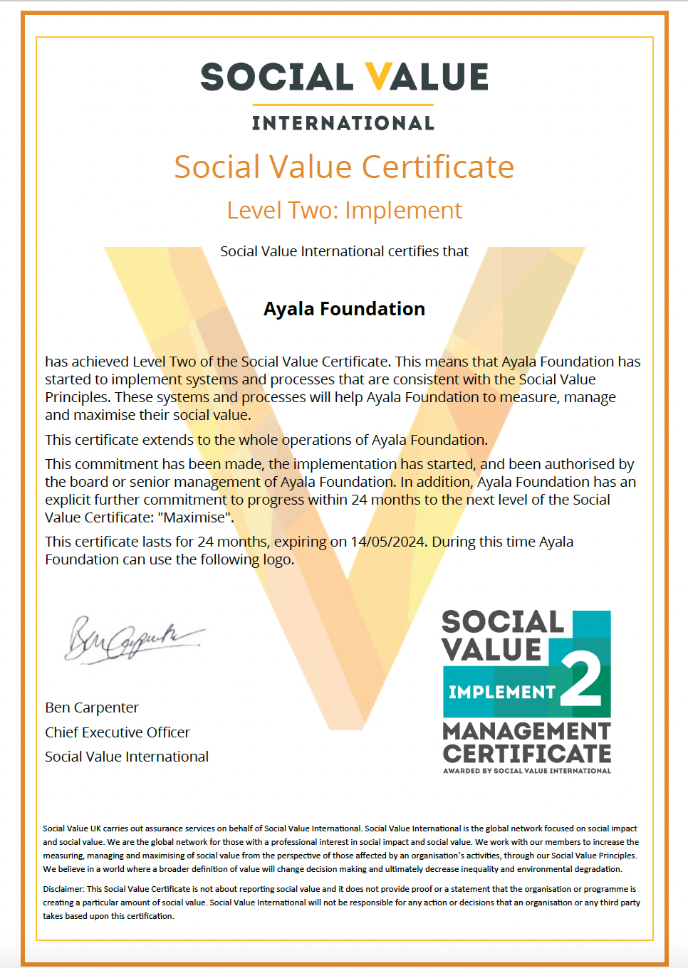 Ayala Foundation awarded ‘Level 2’ Social Value Certificate by ...